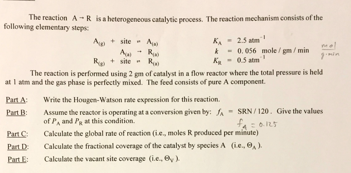 Solved The reaction A→R is a heterogeneous catalytic | Chegg.com
