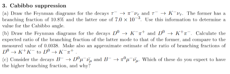 3. Cabibbo suppression (a) Draw the Feynman diagrams | Chegg.com
