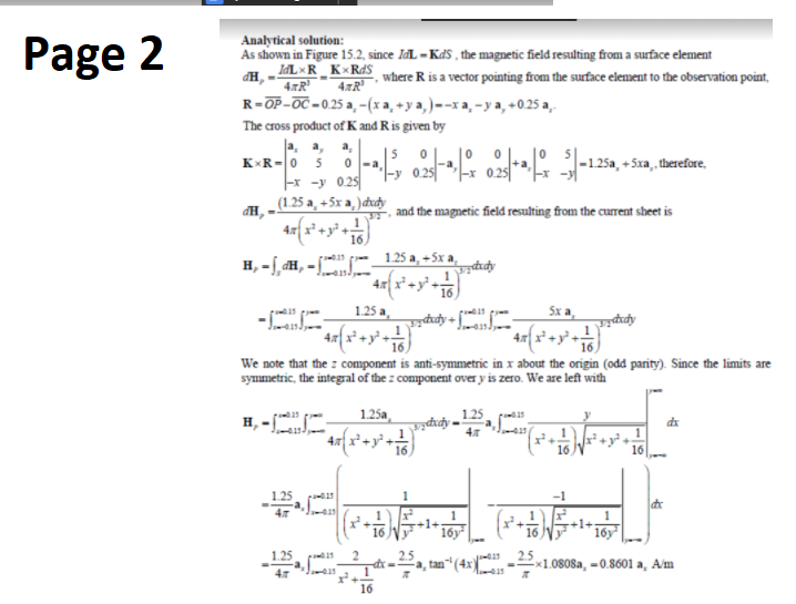 Page 1 Example: A current sheet K = 5.0 a, A/m flows | Chegg.com