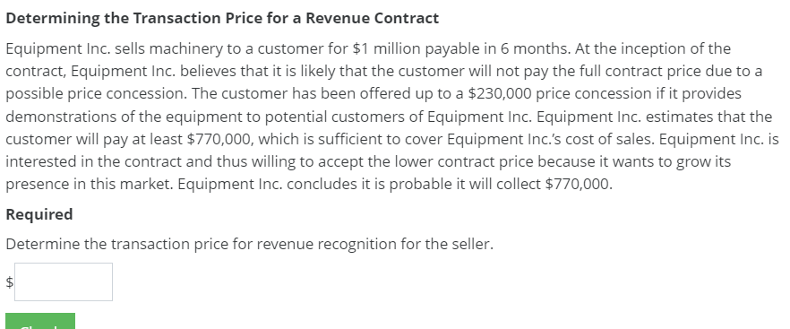 Solved Determining the Transaction Price for a Revenue | Chegg.com