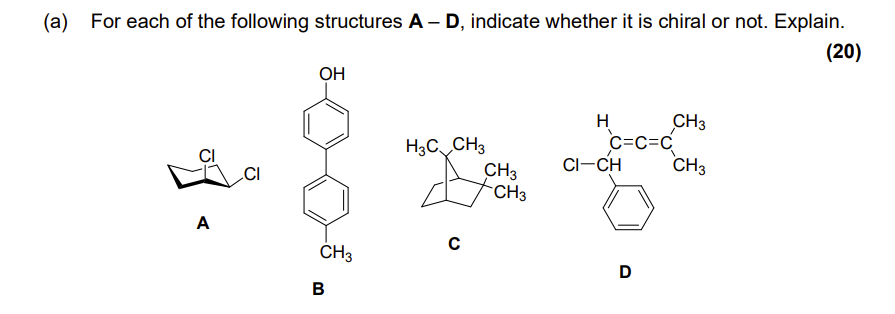 Solved a) For each of the following structures A−D, indicate | Chegg.com