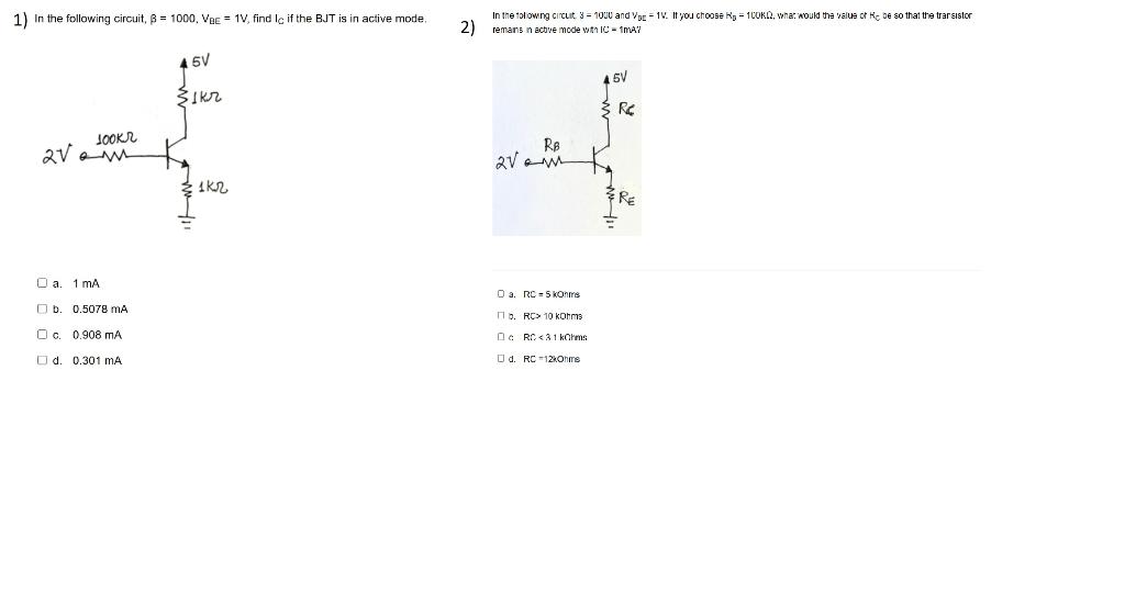 Solved 1) In the following circuit, β=1000,VBE=1 V, find IC | Chegg.com