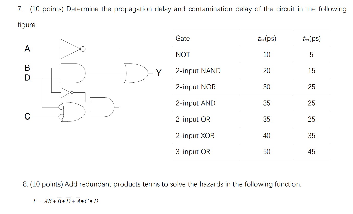 Solved 7. (10 points) Determine the propagation delay and | Chegg.com