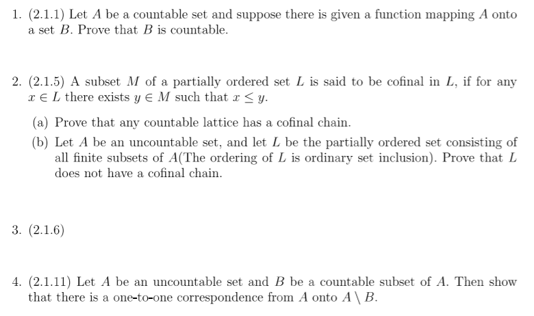 Solved 1. (2.1.1) Let A be a countable set and suppose there | Chegg.com