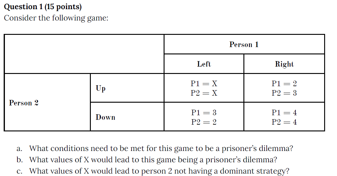 Solved Question 1 15 Points Consider The Following Game