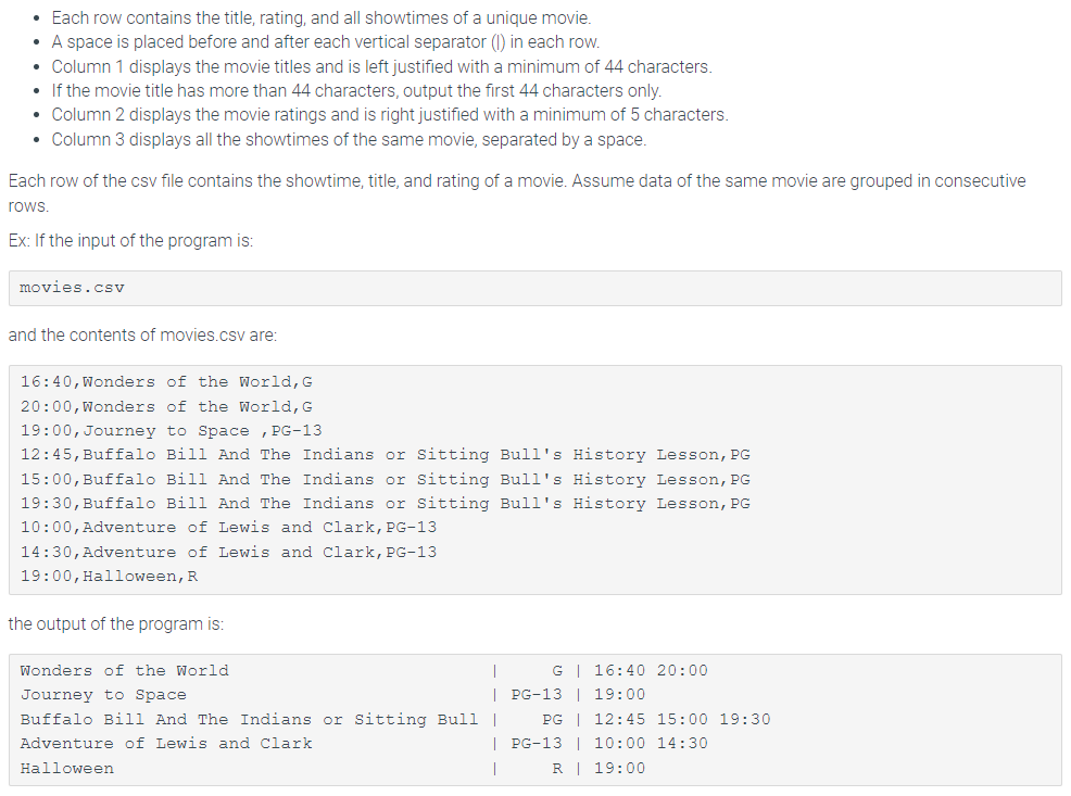 Solved In java Write a program that reads movie data from a | Chegg.com