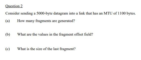 Solved Question 2 Consider sending a 5000-byte datagram into | Chegg.com