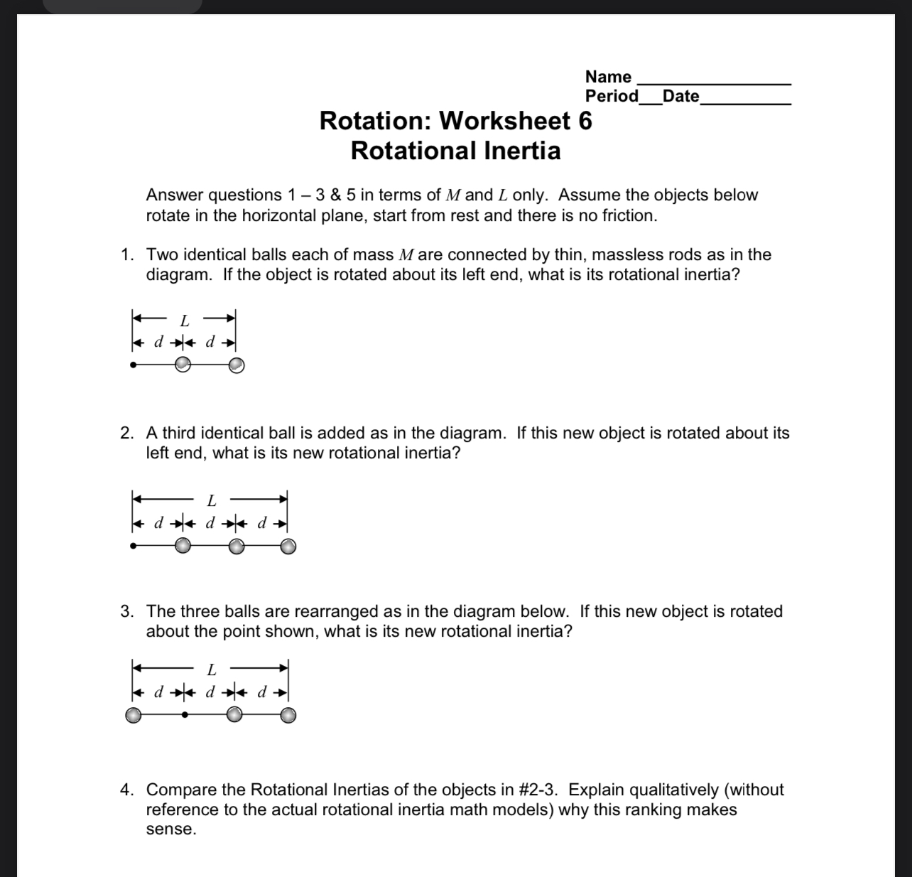 Solved Rotation: Worksheet 6Rotational InertiaAnswer | Chegg.com