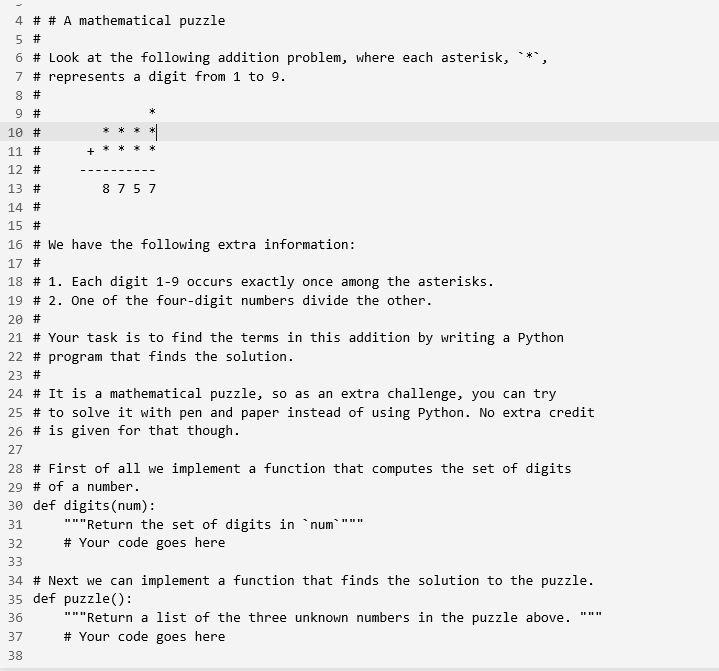 Solved 4 # # A mathematical puzzle 5 # + 6 # Look at the | Chegg.com