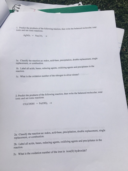 Solved Net lonie Reactions Balance the following equations. | Chegg.com