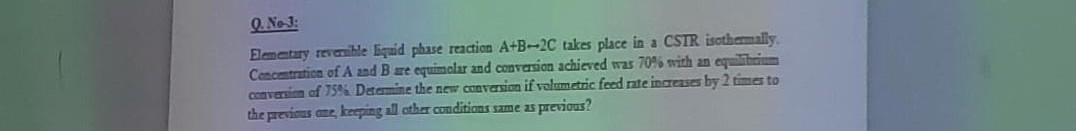 Solved Q. Yos: Elenetary revarible Equid phase raction | Chegg.com