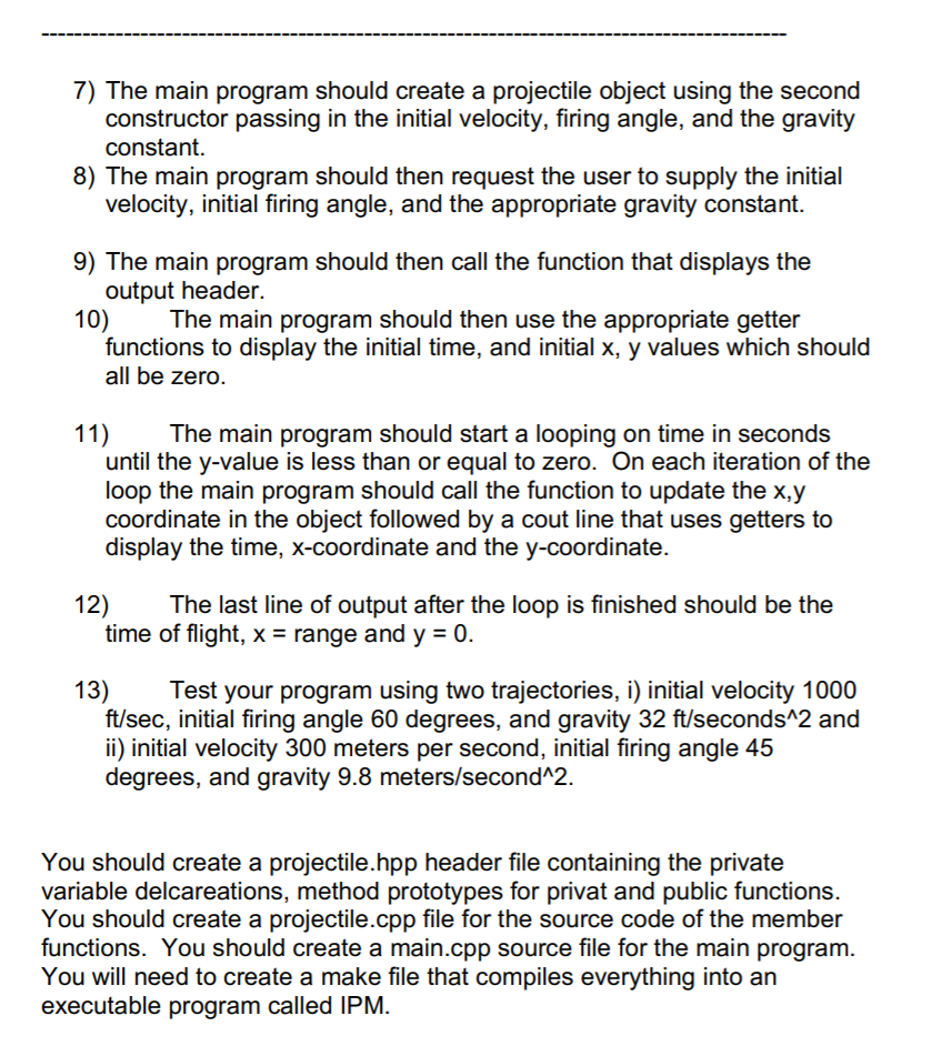 Solved In this project you will do the Ideal Project Motion | Chegg.com