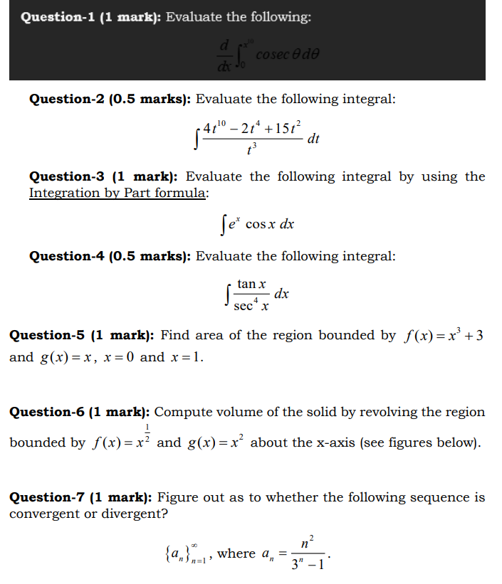 Solved Question-1 (1 mark): Evaluate the following: | Chegg.com
