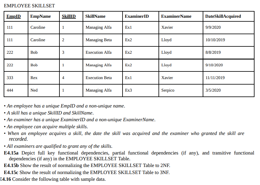 Solved EMPLOYEE SKILLSET EmpID EmpName SkillID SkillName | Chegg.com