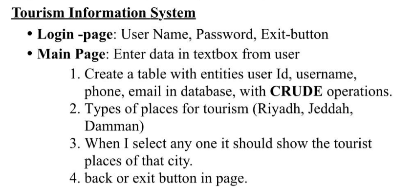 Solved Tourism Information System - Login -page: User Name, | Chegg.com