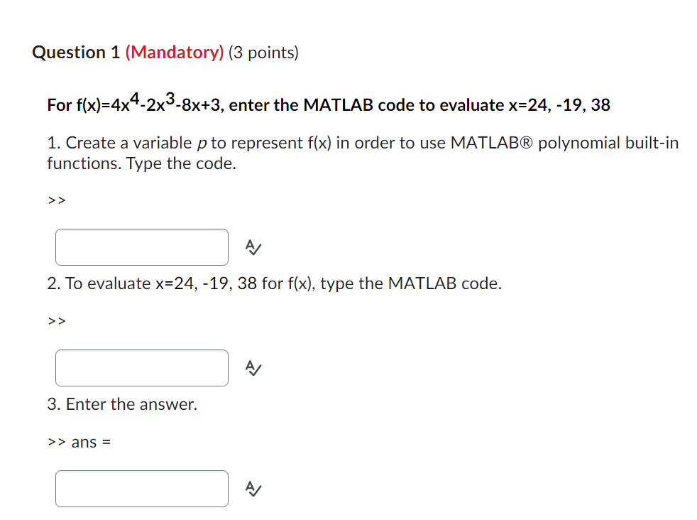 Solved Question 1 (Mandatory) (3 points) For | Chegg.com