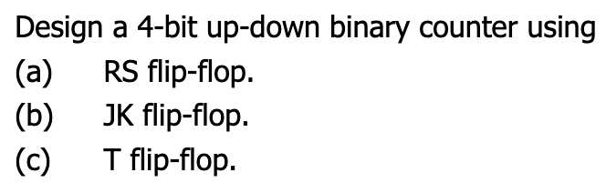 Solved Design a 4-bit up-down binary counter using (a) RS | Chegg.com