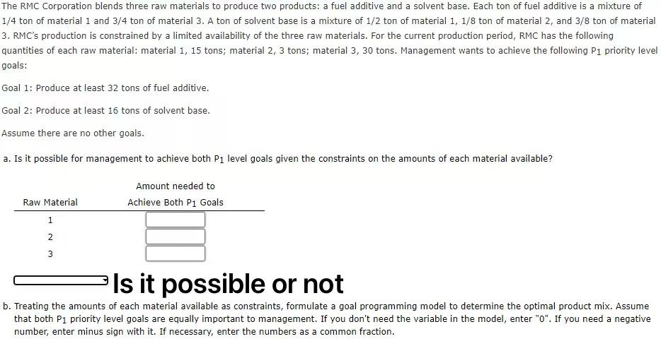 Solved The RMC Corporation blends three raw materials to | Chegg.com