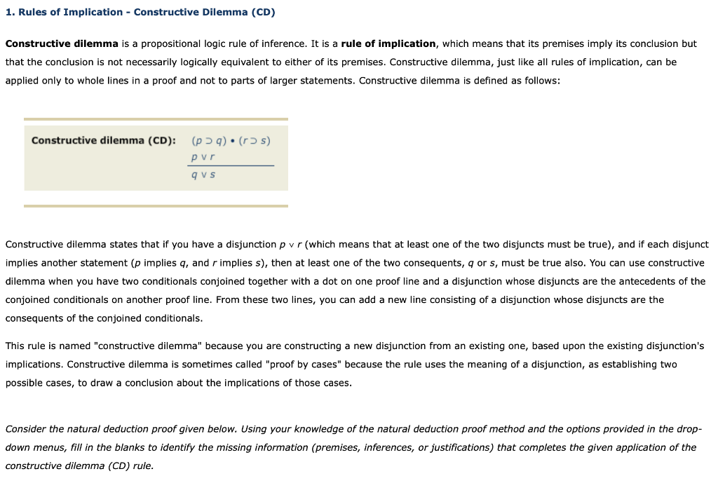 Solved 1. Rules of Implication - Constructive Dilemma (CD) | Chegg.com