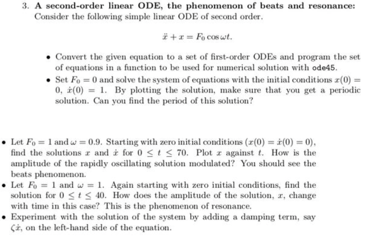 3. A second-order linear ODE, the phenomenon of beats | Chegg.com