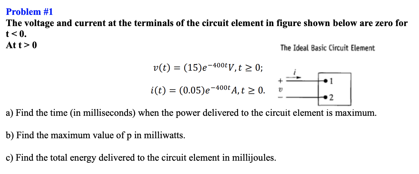 Solved Problem #1 The voltage and current at the terminals | Chegg.com