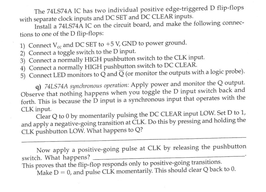 Solved The 74LS74A IC has two individual positive | Chegg.com
