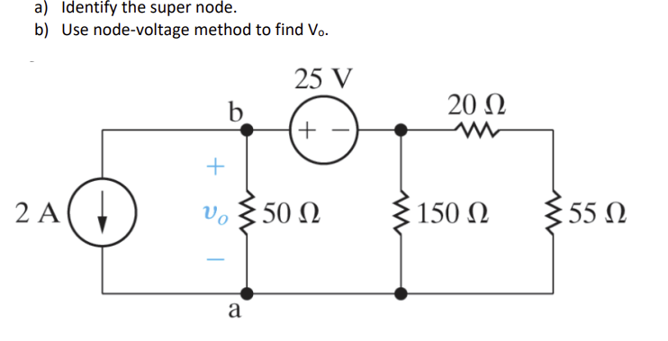 Solved a) Identify the super node. b) Use node-voltage | Chegg.com
