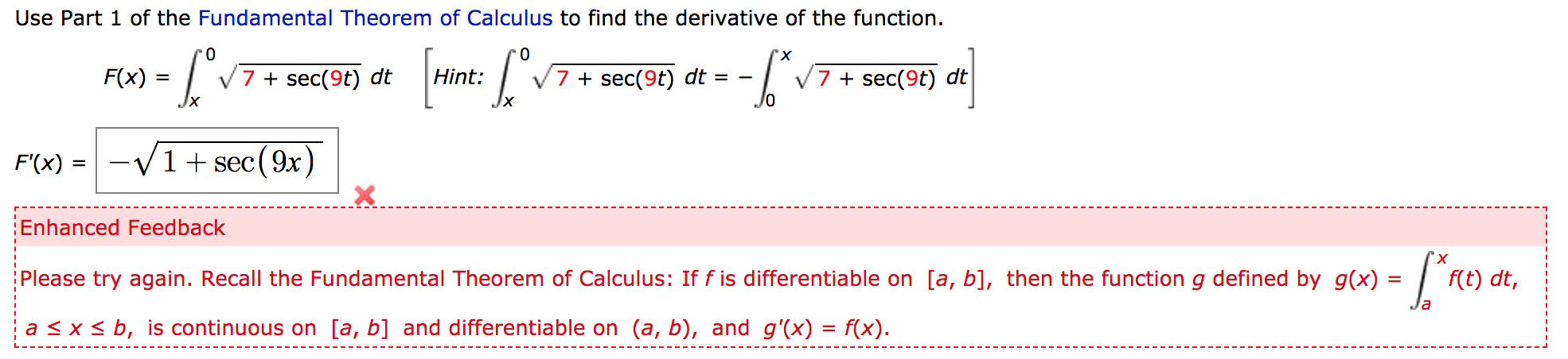 Solved Use Part 1 of the Fundamental Theorem of Calculus to | Chegg.com