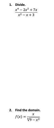 Solved x2−x+3x4−2x2+7x 2. Find the domain. f(x)=49−x2xFind | Chegg.com