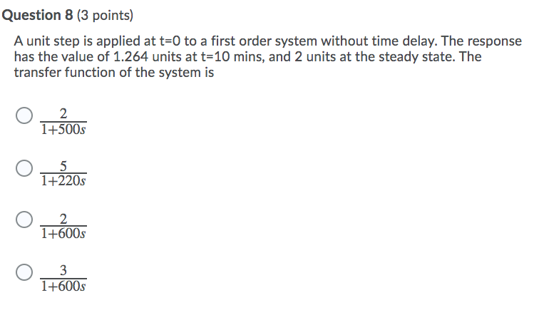 Solved Question 8 (3 points) A unit step is applied at t=0 | Chegg.com