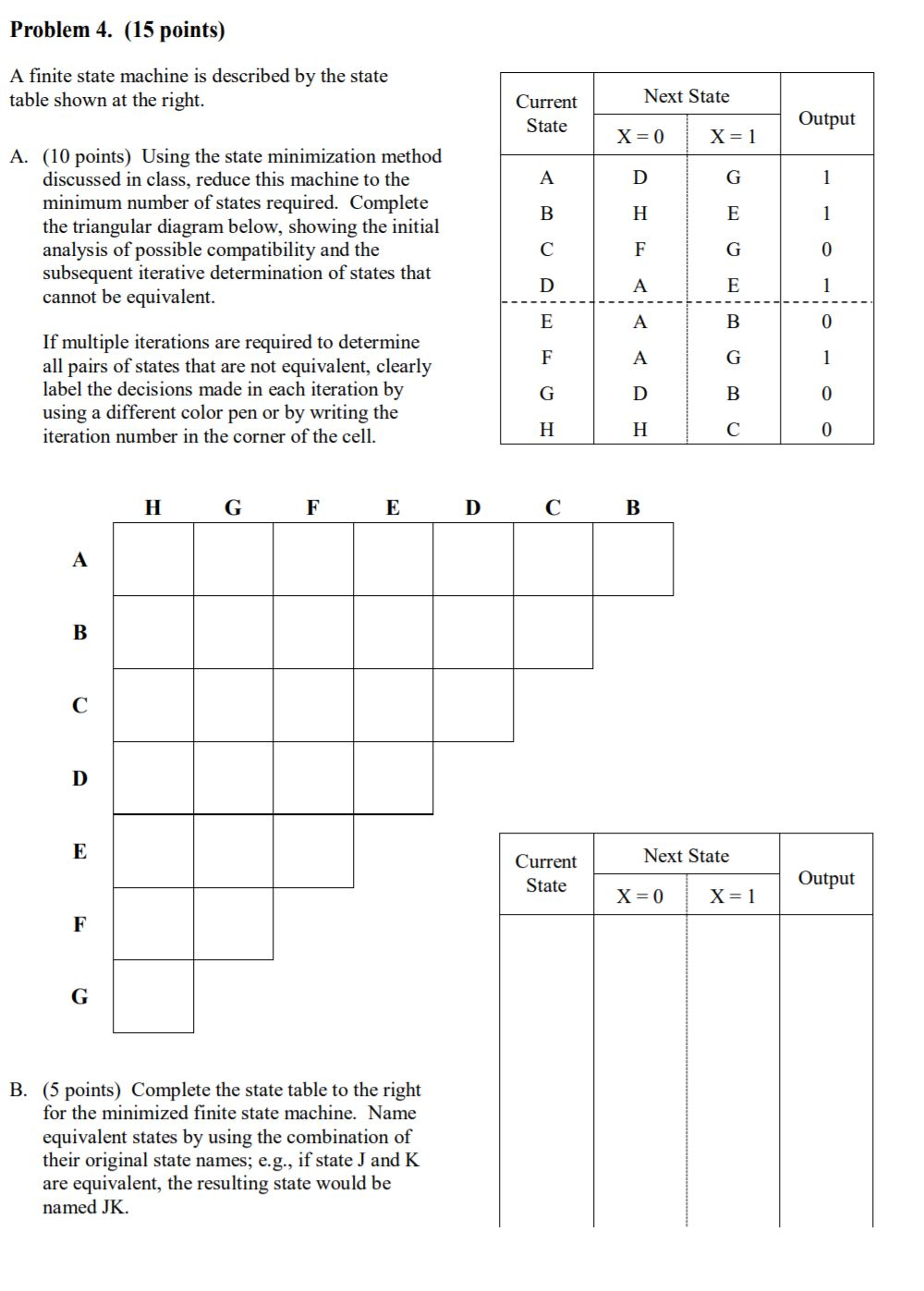 Solved Problem 4. (15 points) A finite state machine is | Chegg.com