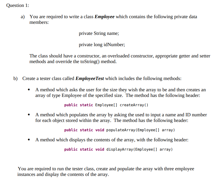 Solved estion 1: a) You are required to write a class | Chegg.com