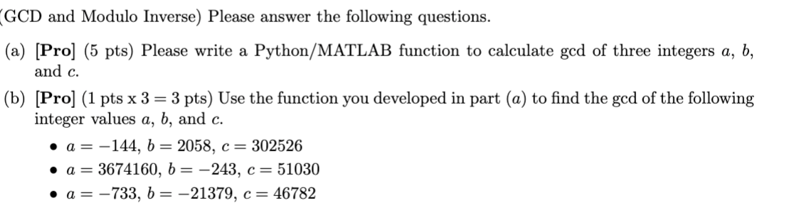 Solved GCD and Modulo Inverse) Please answer the following | Chegg.com