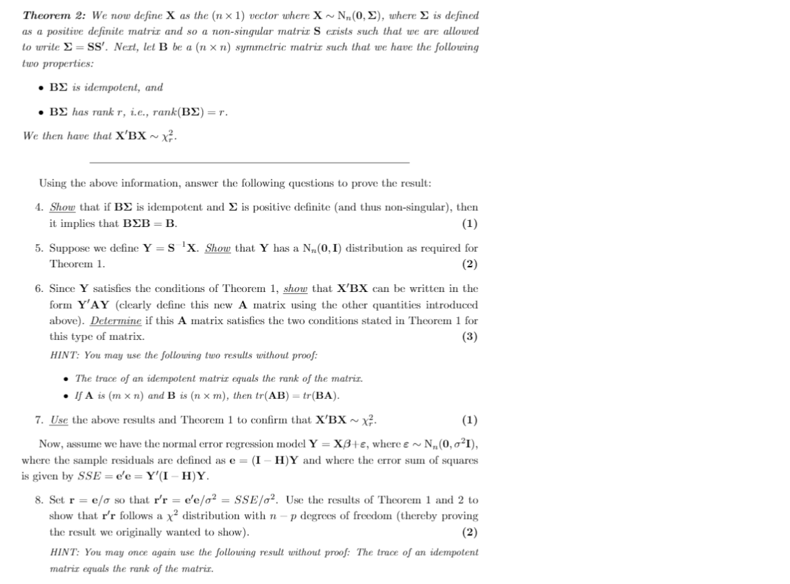 Solved Theorem 1: Let Y be an (n x 1) vector where Y ~ | Chegg.com