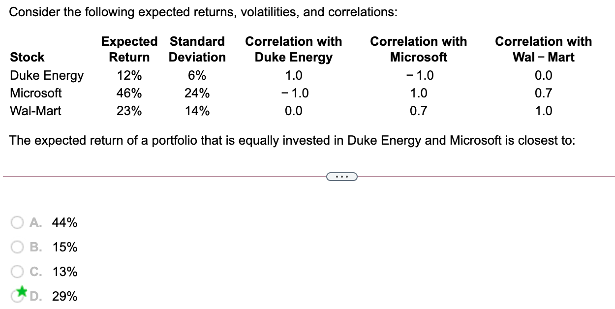 Solved Consider the following expected returns, | Chegg.com
