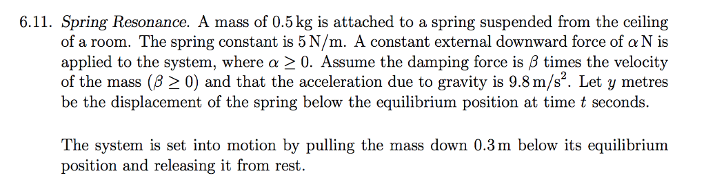 Solved 6.11. Spring Resonance. A mass of 0.5 kg is attached | Chegg.com