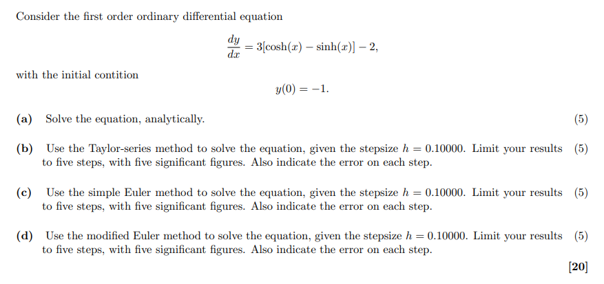 Solved Consider the first order ordinary differential | Chegg.com