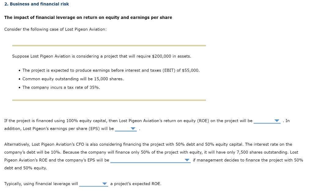 Solved 2. Business and financial risk The impact of | Chegg.com