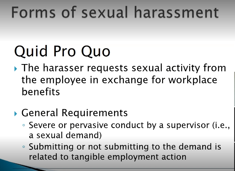 Solved Forms of sexual harassment Quid Pro Quo - The | Chegg.com