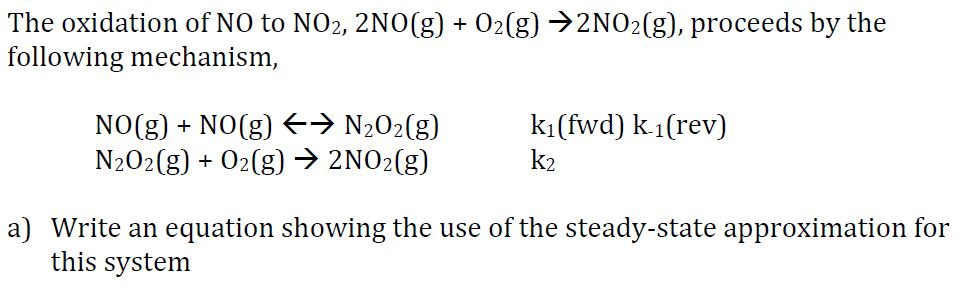 Solved The oxidation of NO to NO2, 2NO(g) + 02(g) 2NO2(g), | Chegg.com