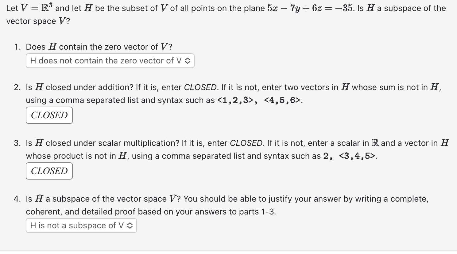 Solved Let V=R3 and let H be the subset of V of all points | Chegg.com