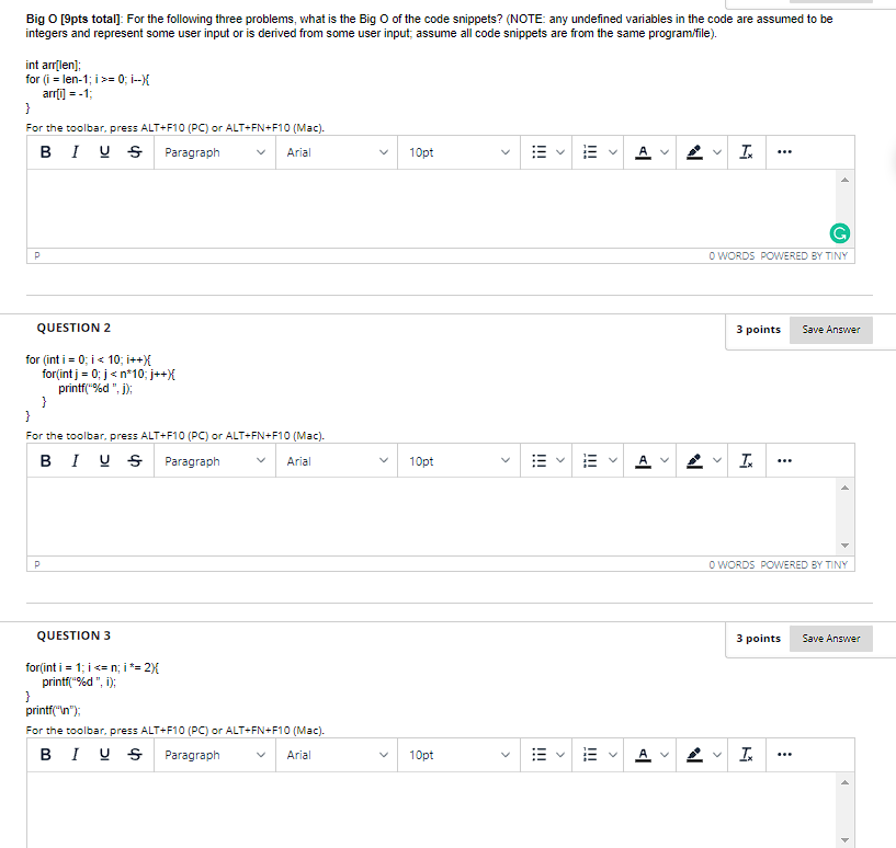 Solved Big O [9pts total]: For the following three problems, | Chegg.com