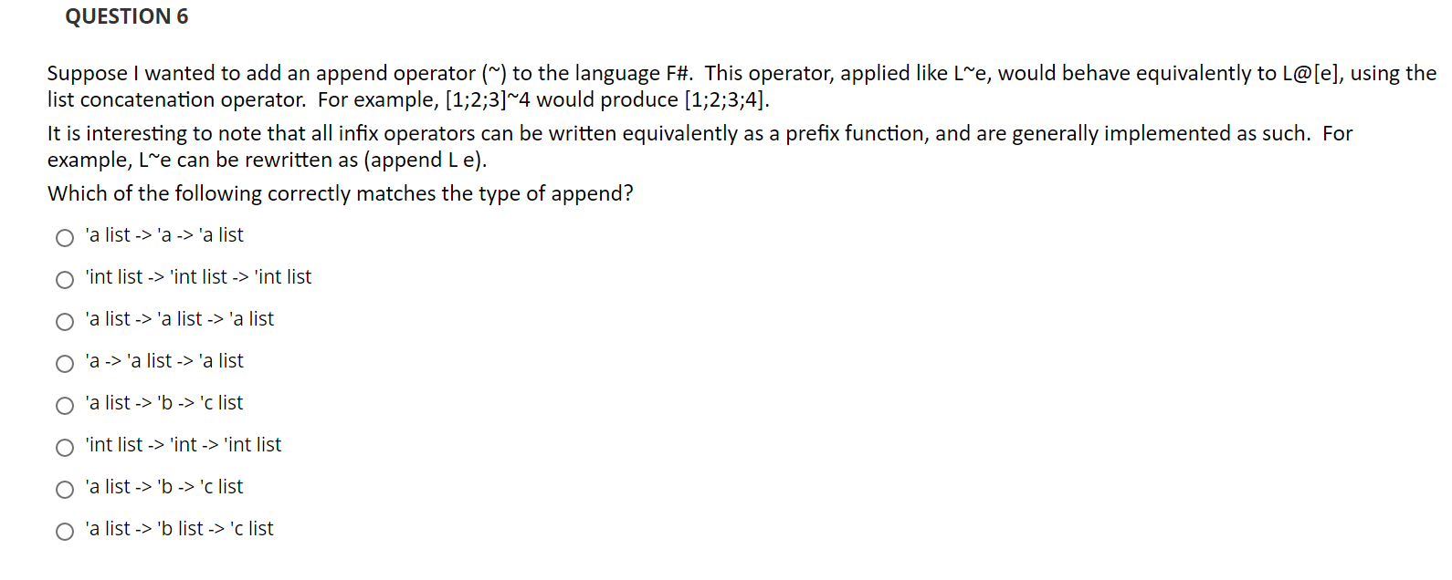 Solved QUESTION 6 Suppose I wanted to add an append operator | Chegg.com