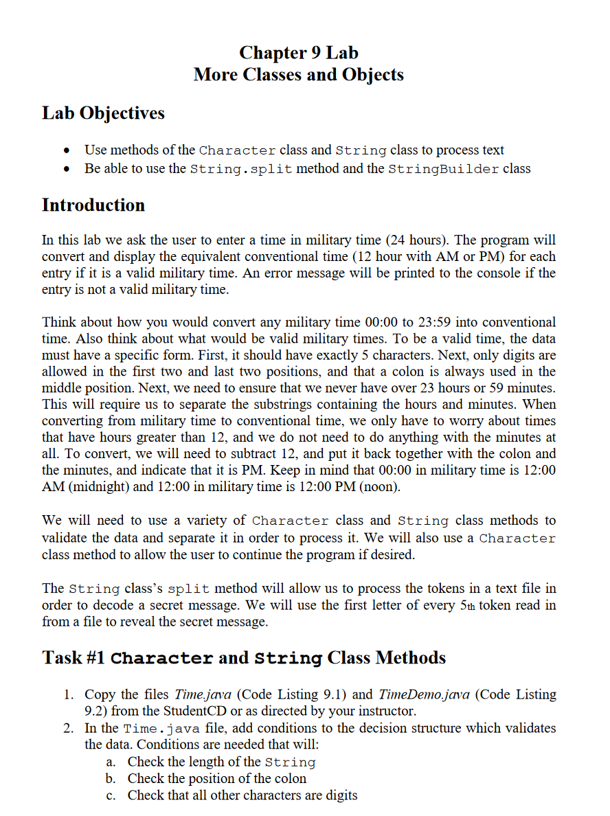 Solved Chapter 9 Lab More Classes and Objects Lab Objectives | Chegg.com