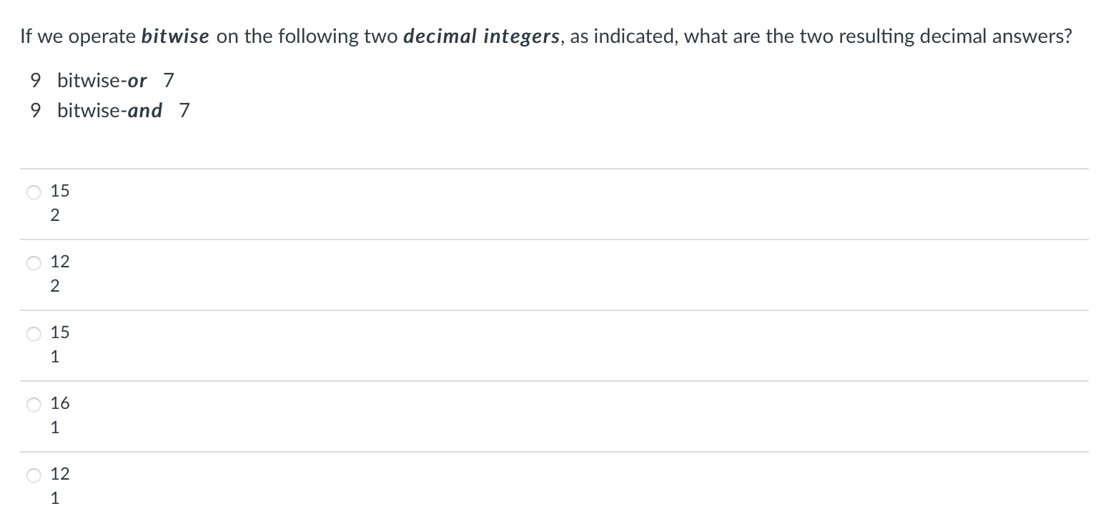 Solved If we operate bitwise on the following two decimal | Chegg.com