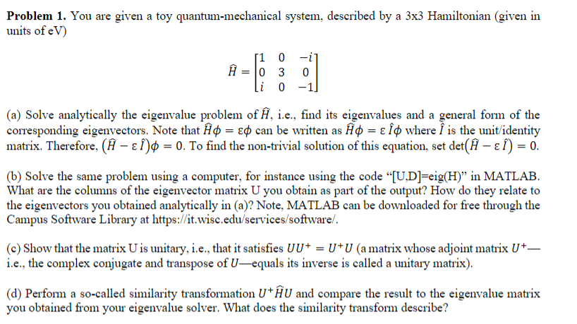 Solved Problem 1. You are given a toy quantum-mechanical | Chegg.com