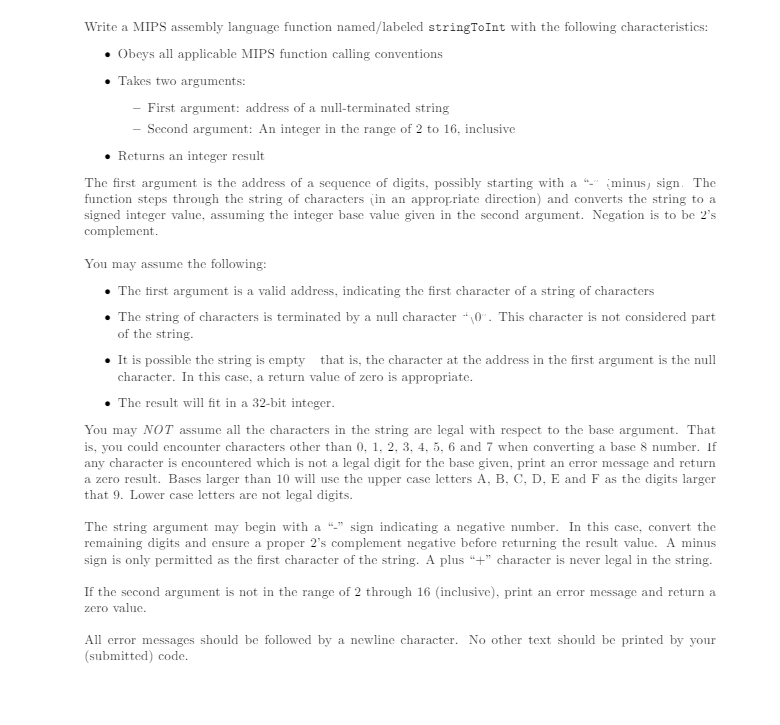 Solved Write A Mips Assembly Language Function Named Labeled