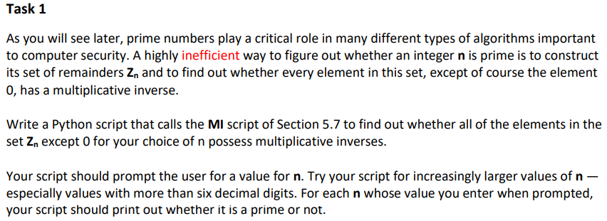 Solved Task 1 As you will see later, prime numbers play a | Chegg.com