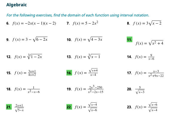 Solved For the following exercises, find the domain of each | Chegg.com