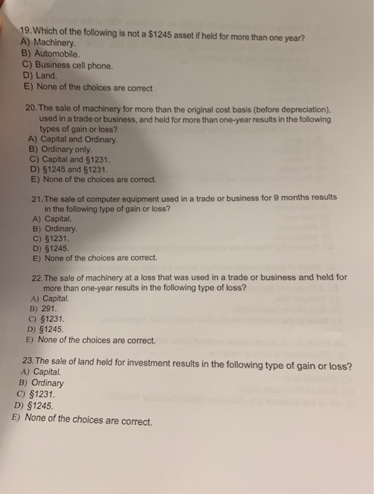 Solved 19.Which of the following is not a $1245 asset if | Chegg.com